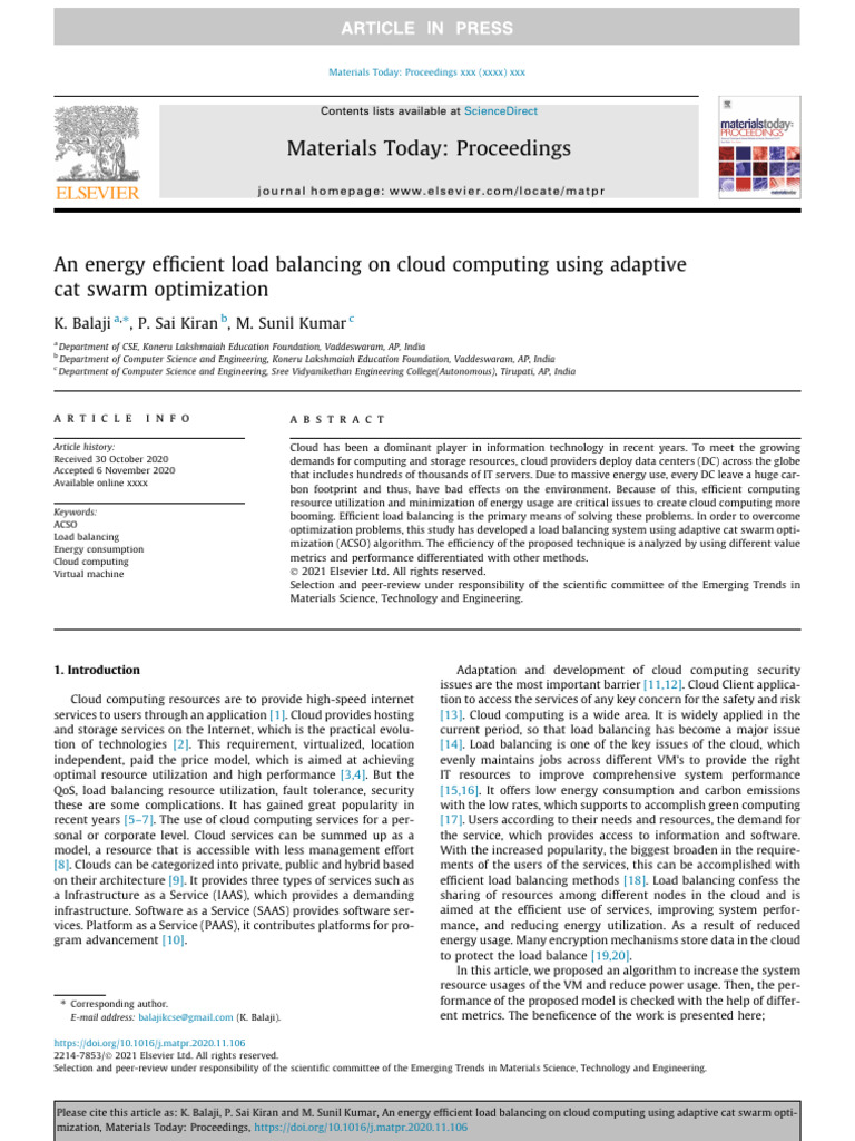 An Energy Efficient Load Balancing On Cloud Computing Using Adaptivecat Swarm Optimization | PDF ...