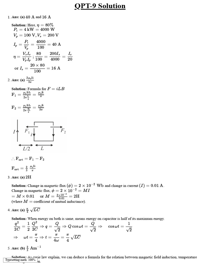 qpt9 Solution | PDF | Magnet | Electromagnetism