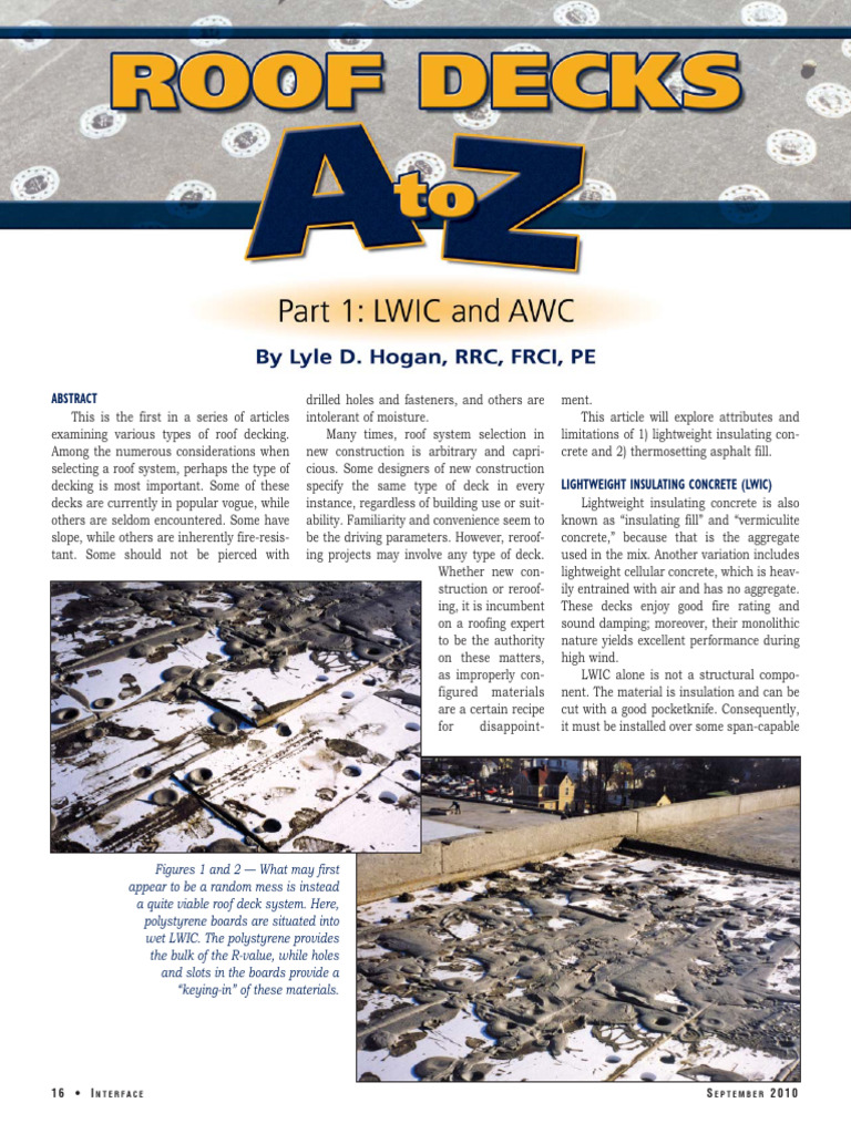 2010 - Roof Decks A To Z - Part 1 - LWIC and AWC - IIBEC - Hogan, F-IIBEC, PE, RRC | PDF | Roof ...