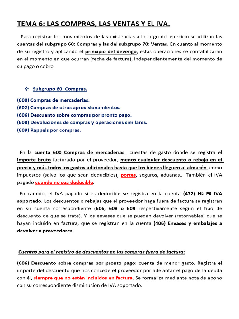 TEMA 6 Compras, Ventas e IVA | PDF | Factura | Impuesto al valor agregado