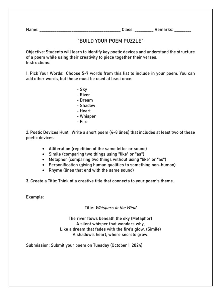 Homework Build Your Own Poetry and Figurative Language | PDF | Poetry