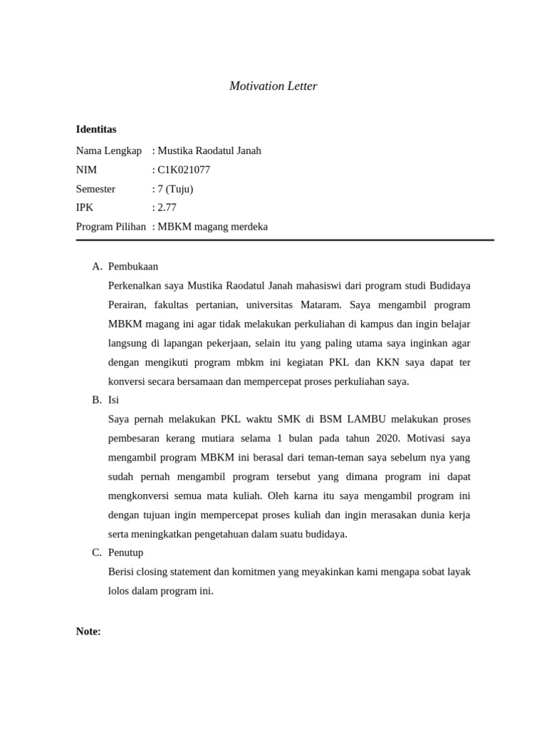 FORMAT (2) Motivation Letter | PDF