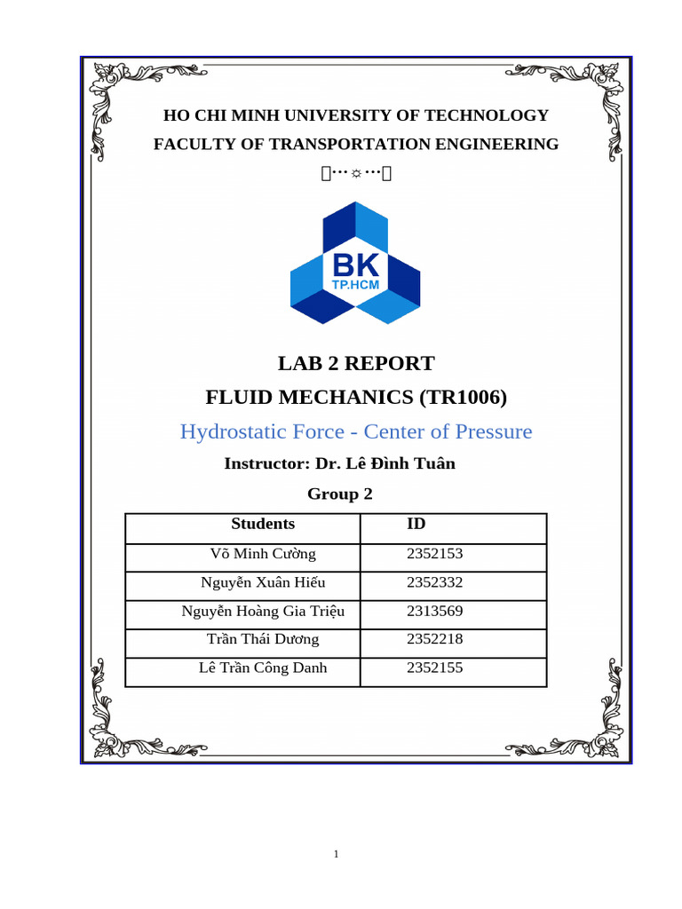CC01 - FLUID MECHANICS - G2 - Lab - 2 | PDF | Force | Pressure