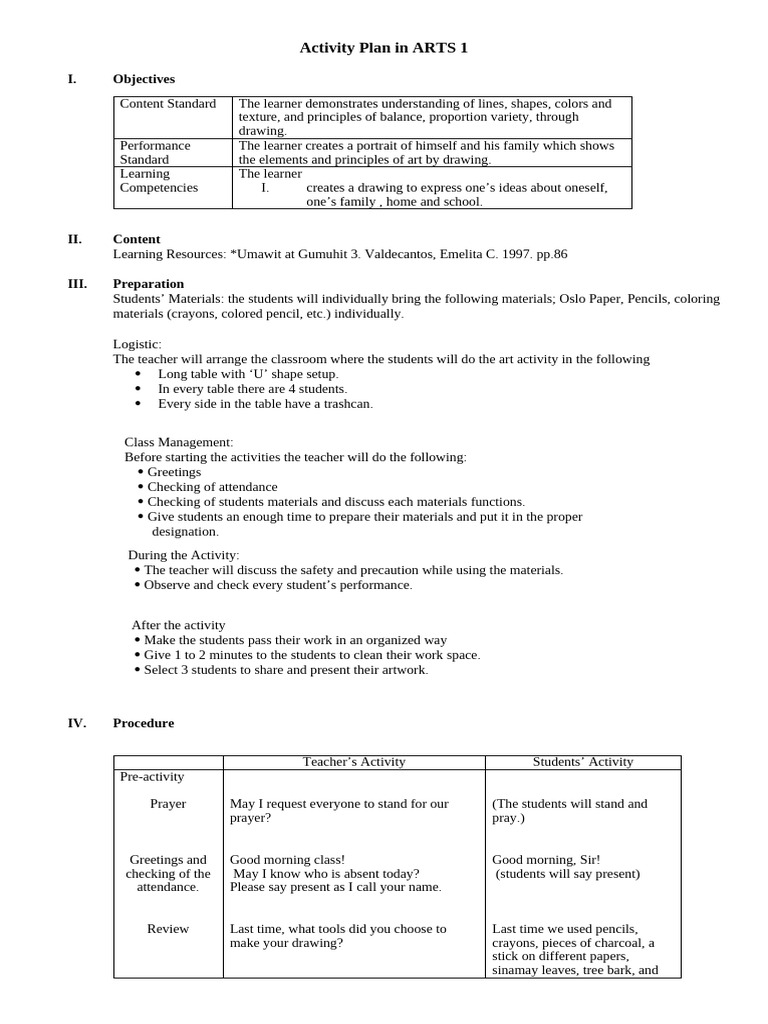 Art Activity Plan for Primary 1 | PDF | Drawing | Learning