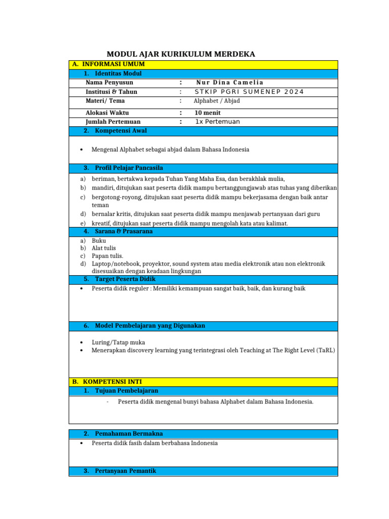 RPP BIPA Alphabet | PDF