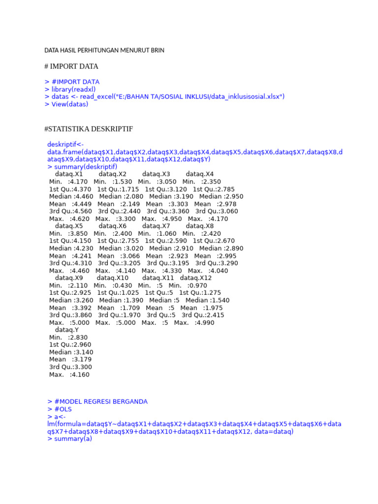 Data Hasil Perhitungan Menurut Brin | PDF