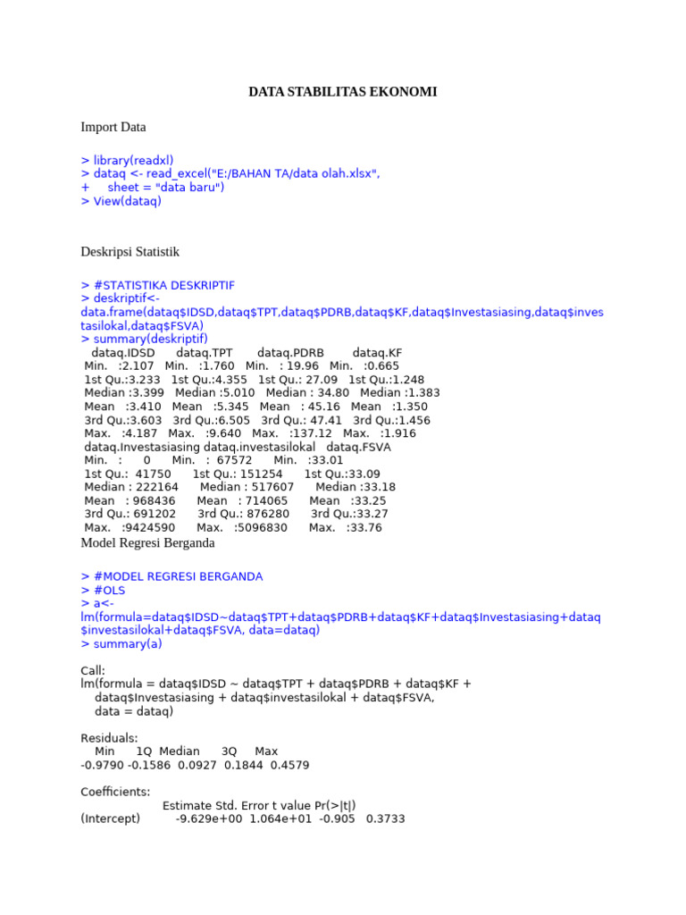 Data Stabilitas Ekonomi | PDF | Errors And Residuals | Akaike Information Criterion