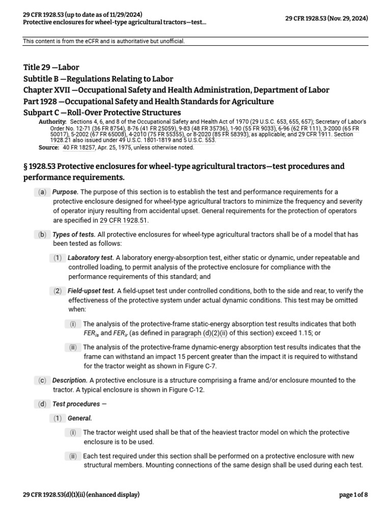 29 CFR 1928.53 (up to date as of 11-29-2024) | PDF | Pendulum | Force