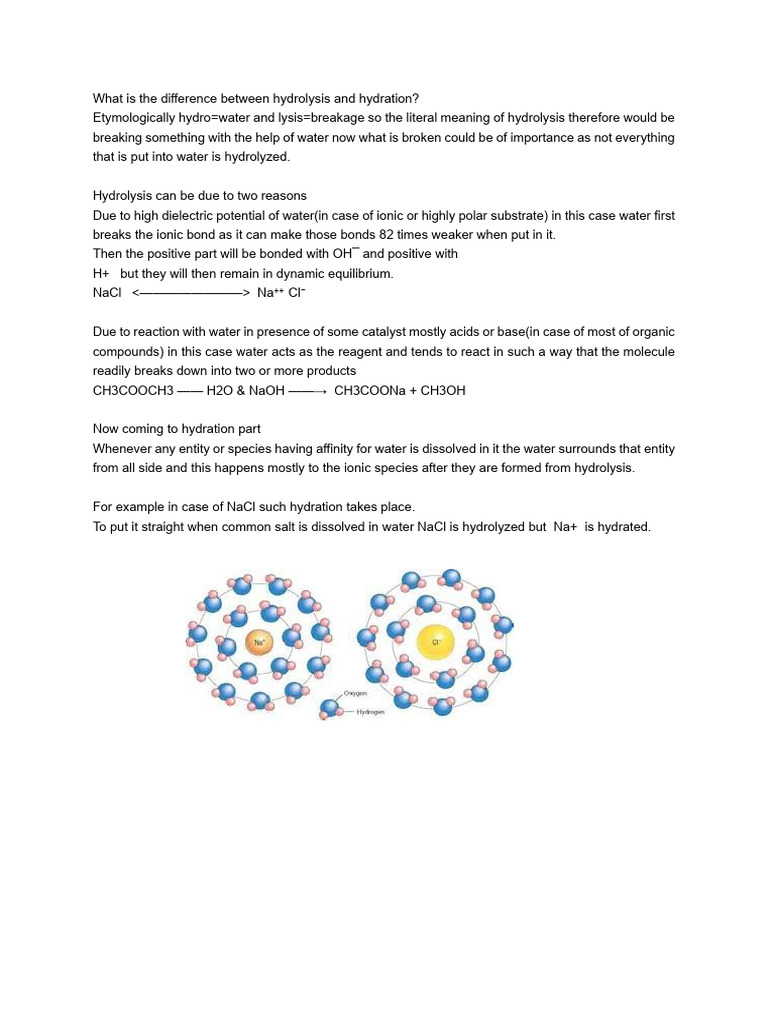Hydrolysis vs Hydration Explained | PDF