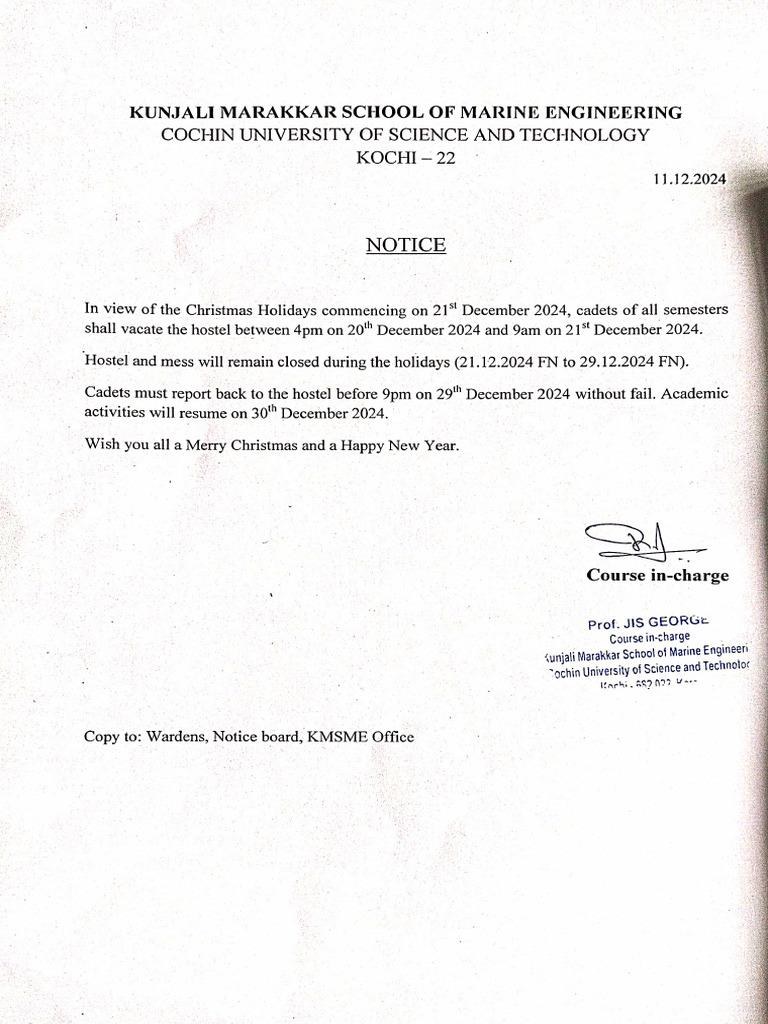 Christmas Vacation Notice | PDF