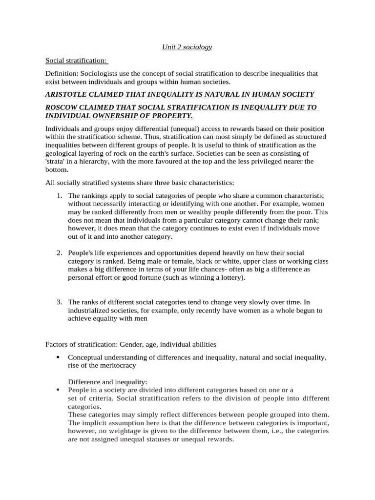 Unit 2 Sociology | PDF | Social Stratification | Discrimination & Race ...