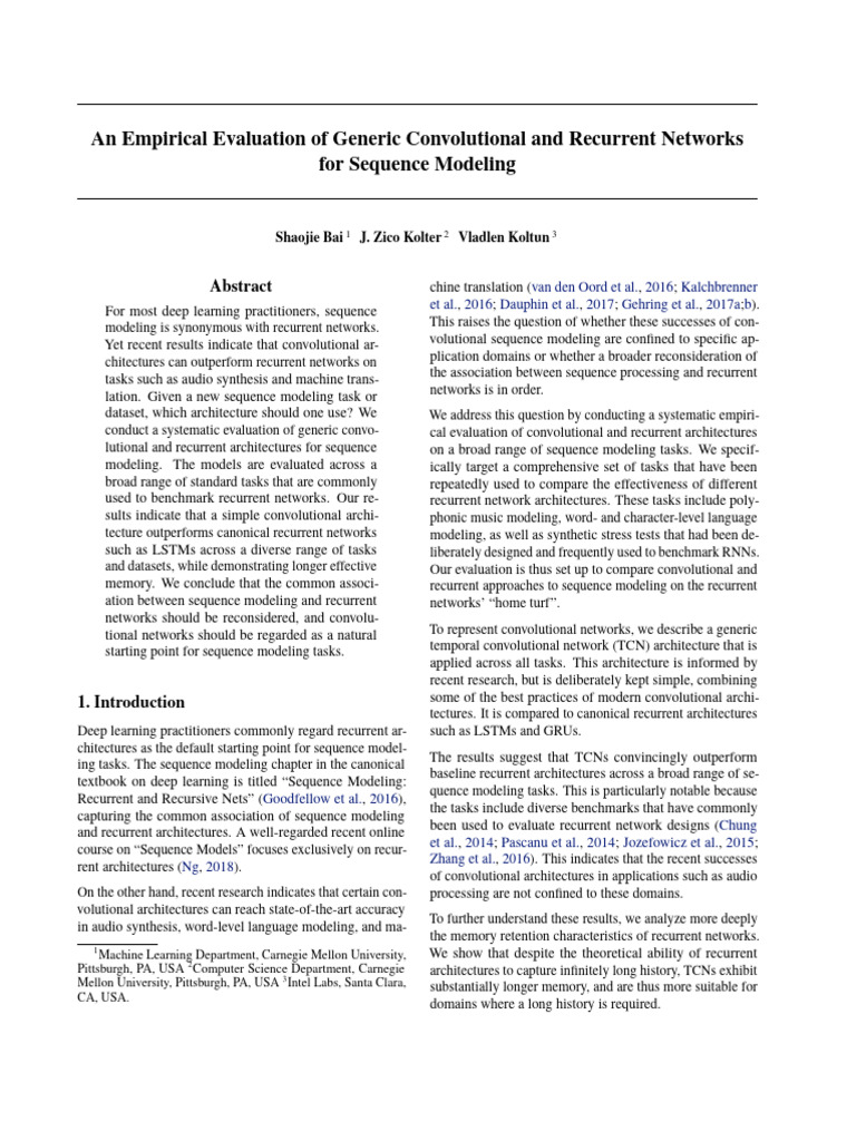 An Empirical Evaluation of Generic Convolutional and Recurrent Networks For Sequence Modeling ...