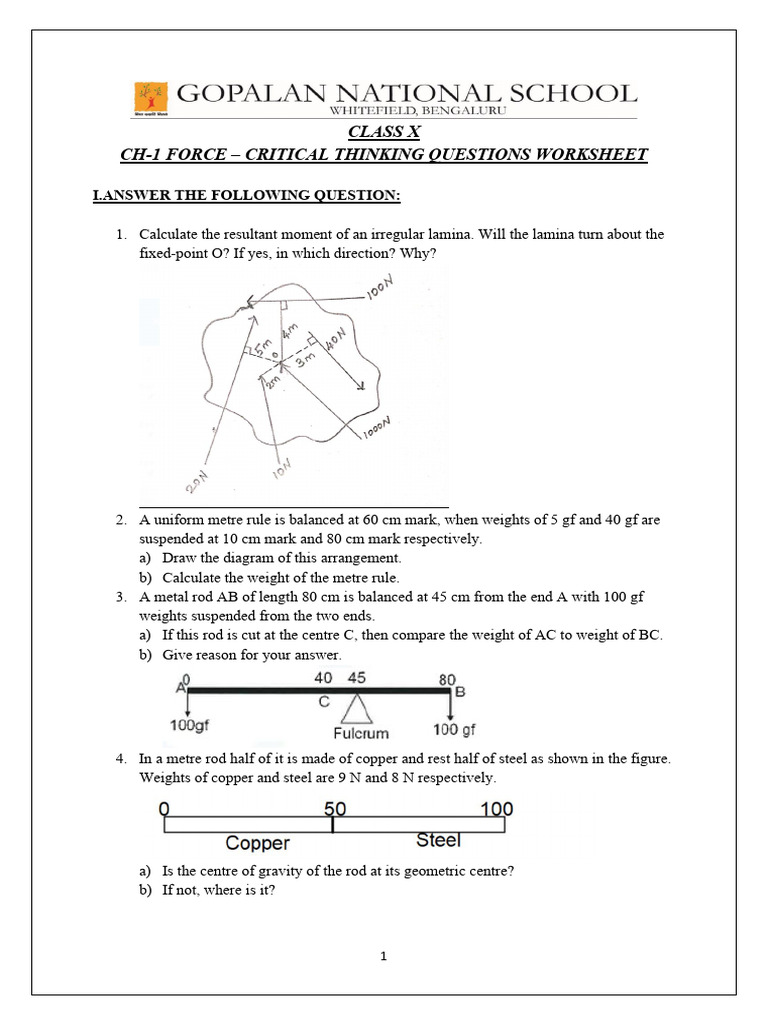 Class X Force Critical Thinking Worksheet | PDF