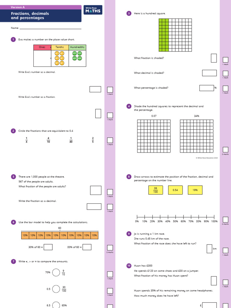 MA Y5 Spring B5 EoB Assessment Version A | PDF | Percentage | Division ...