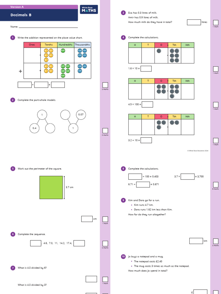 MA Y5 Spring B4 EoB Assessment Version A | PDF | Arithmetic | Mathematics