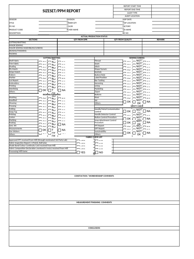 Sizeset PPM Audit Report Format | PDF | Sewing | Knitting