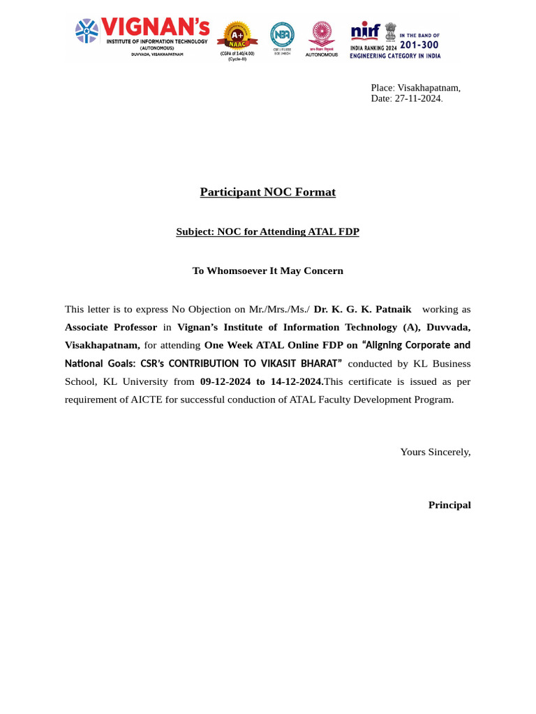 Participant NOC Format | PDF