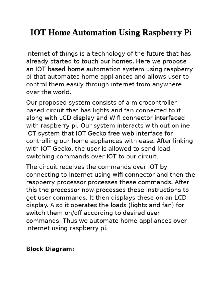 IOT Home Automation Using Raspberry Pi: Block Diagram | PDF