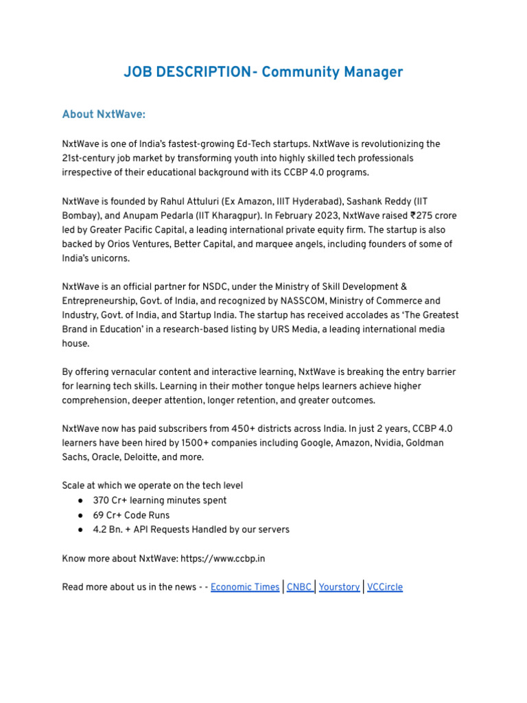 Job Description- Community Manager | PDF | Community | Social Media