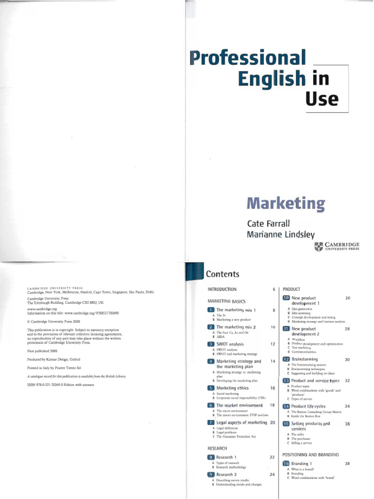 Pdfcoffee.com Cambridge Professional English in Use Marketing PDF Free | PDF