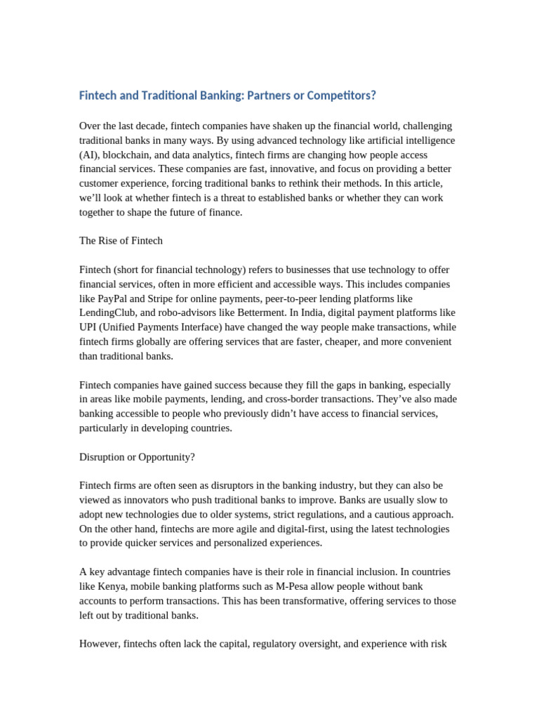 Fintech Traditional Banking Article | PDF | Banks | Money