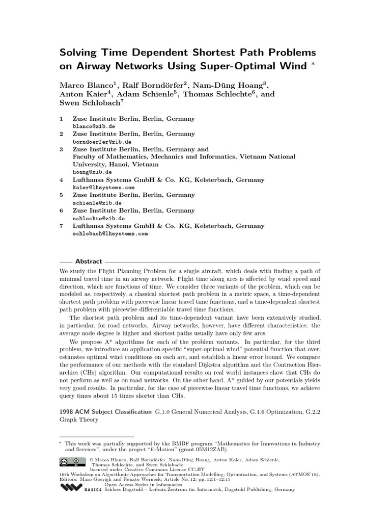 Solving Time Dependent Shortest Path Problems On Airway Networks Using 8063