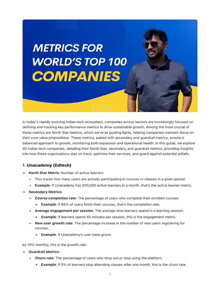 Metrics Based On The Startup Examples | PDF | Subscription Business ...