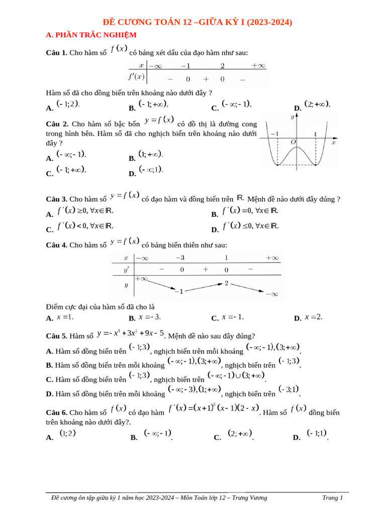Đề cương 12 GK1 2324 | PDF