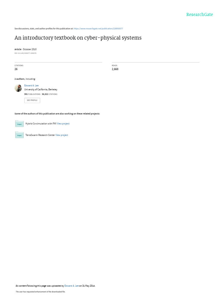 An Introductory Textbook On Cyber-Physical Systems | PDF | System ...