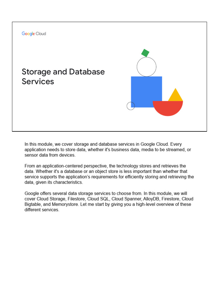 Storage - and - Database - Services GCP | PDF | Backup | Computer Data Storage