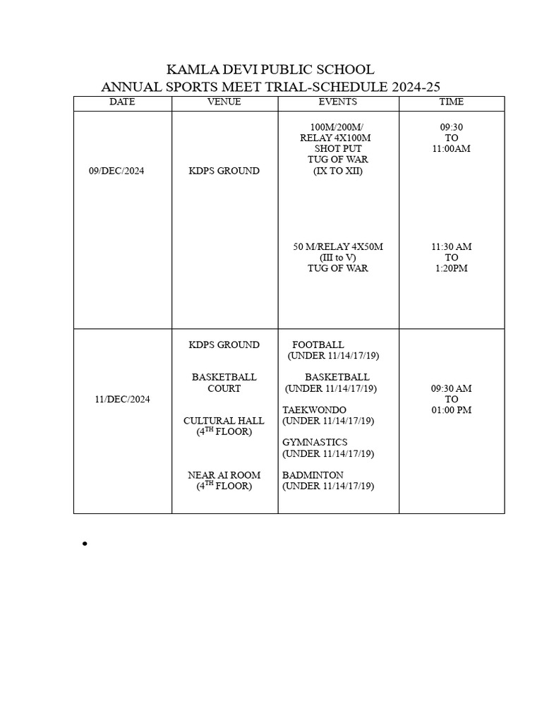 Kamla Devi Public Schoo1 Events Schedule | PDF