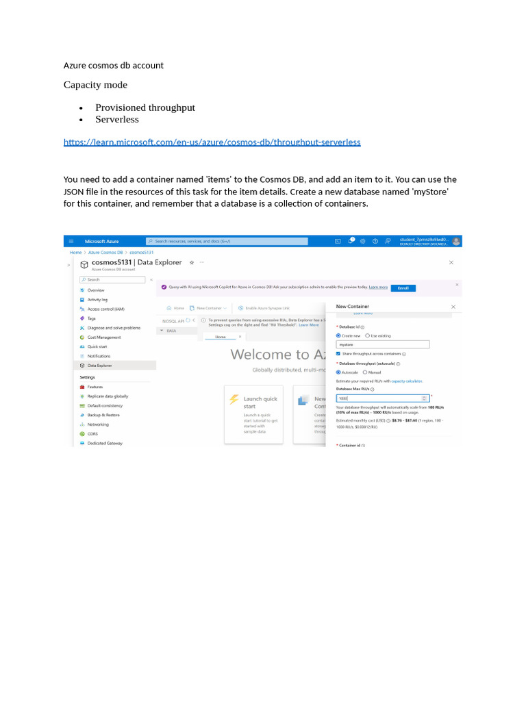 Lab_Azure Cosmos Db Ecom App | PDF