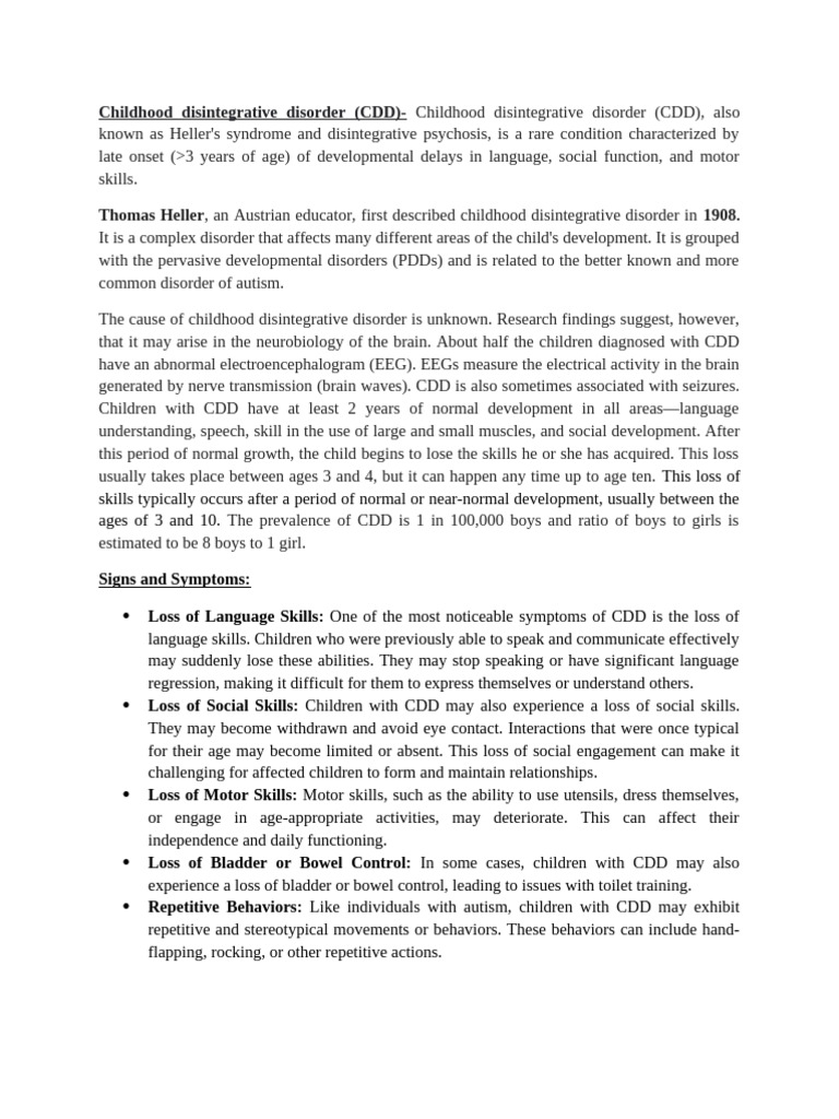 Childhood Disintegrative Disorder | PDF | Autism Spectrum | Mental Disorder