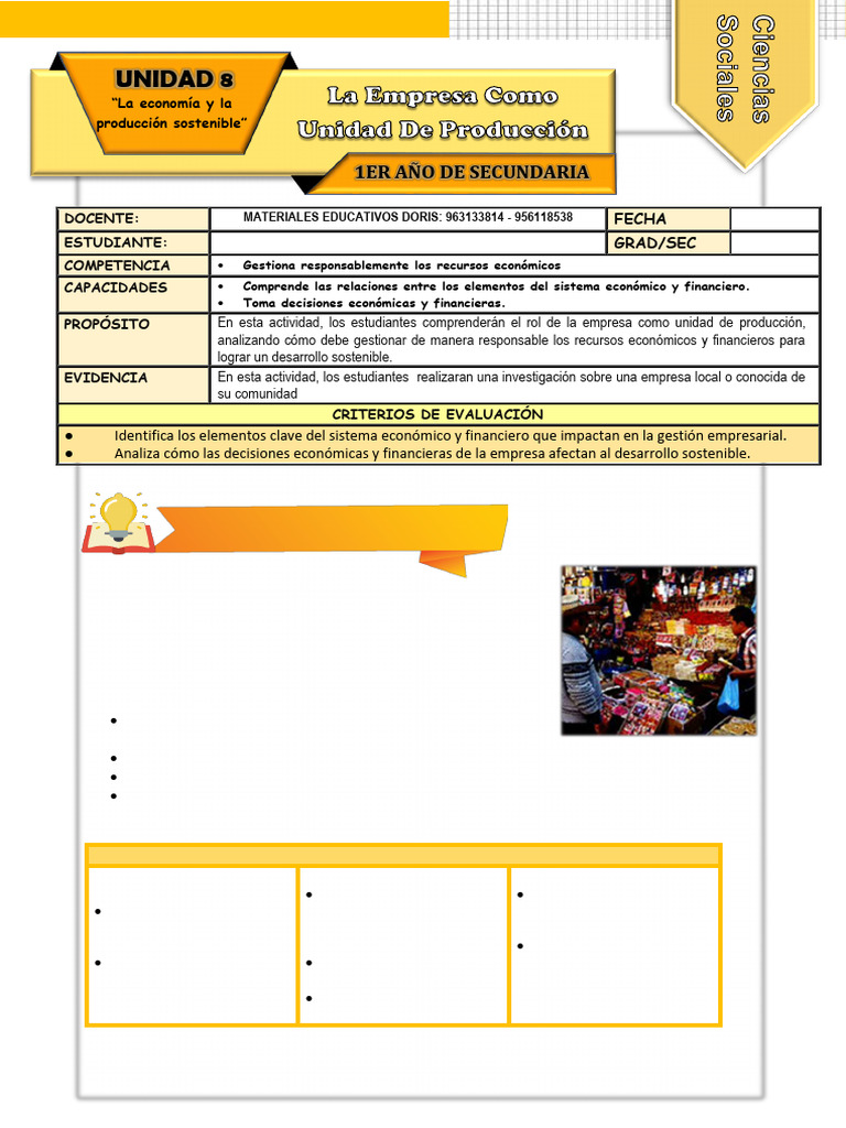 FICHA DE ACTIVIDAD CCSS 1°- SEMANA 2 | PDF | Business | Capital (economía)