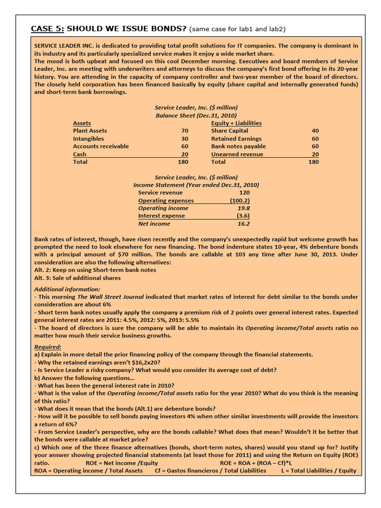 Case5_2023Labs1and2 | PDF | Bonds (Finance) | Equity (Finance)