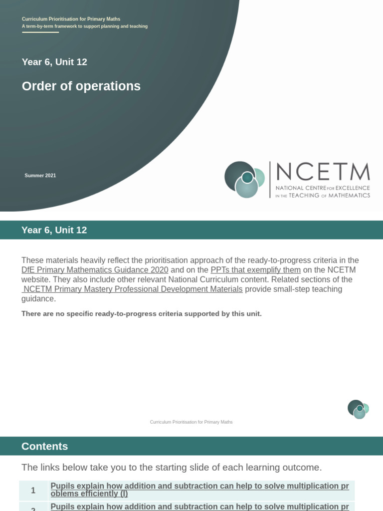 CP Year 6 Unit 12 Order of Operations | PDF | Curriculum | Mathematics