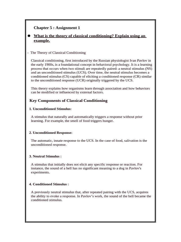 Chapter 5 Assignment 1 | PDF | Classical Conditioning | Cognition