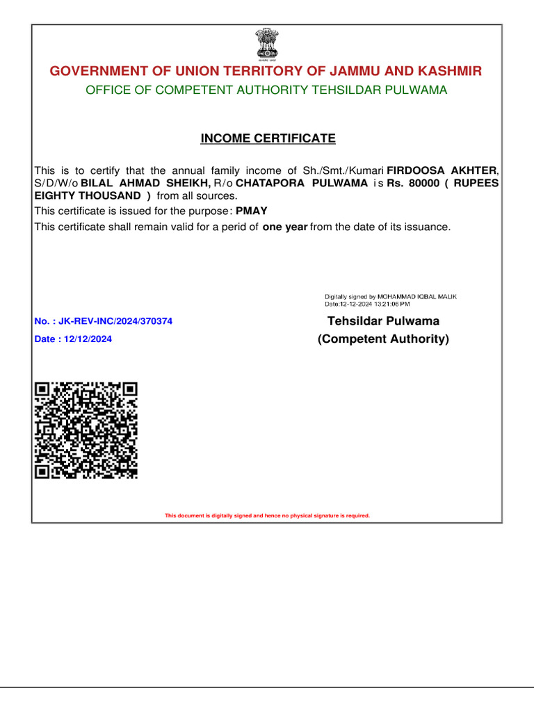 Income Certificate | PDF