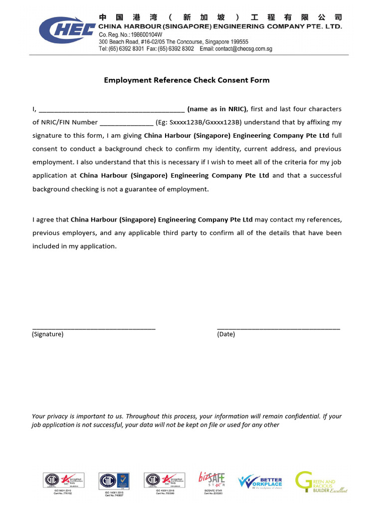 CHEC Employment Reference Check Consent Form | PDF