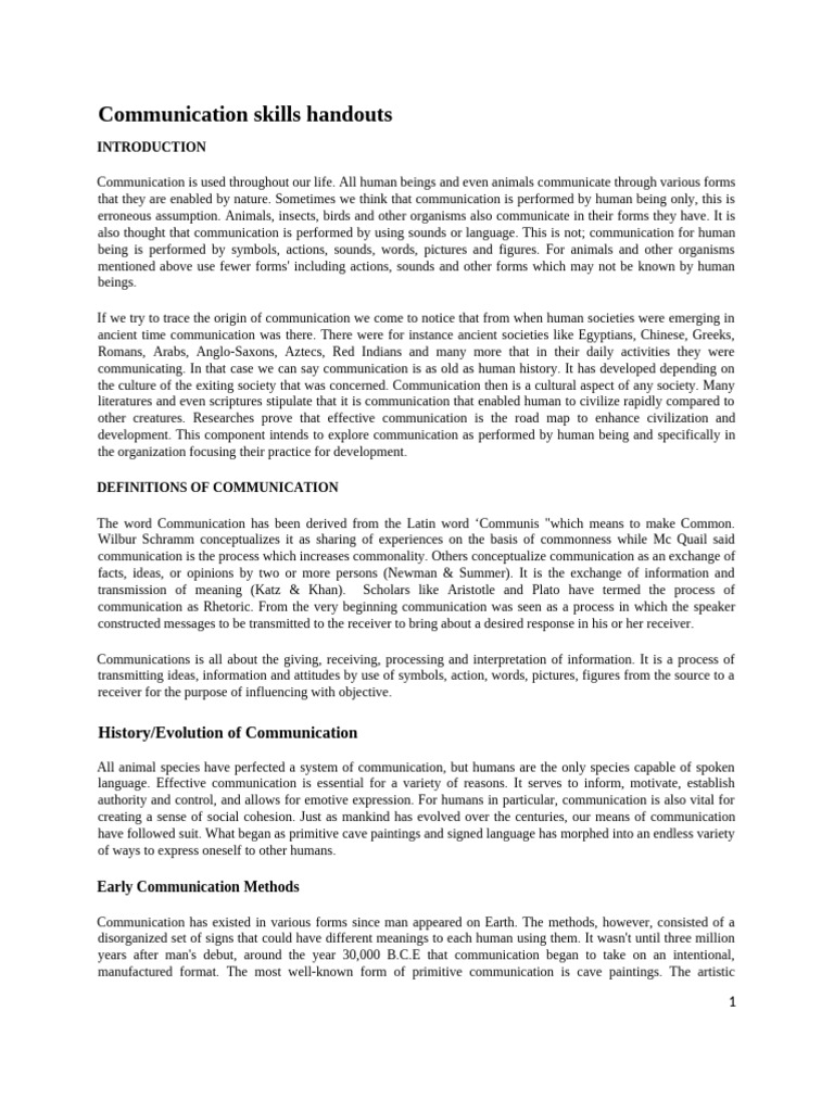 Communication Skills Handout | PDF | Communication | Public Speaking