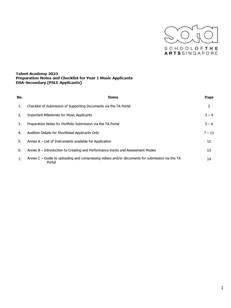 Sota Music Dsa 2023 | PDF | Audition | Musical Instruments