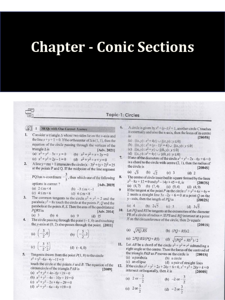 std 11 maths che 10 conic section jee advanced pyqs | PDF