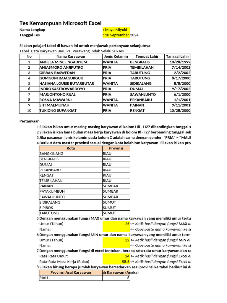 Contoh 10 Soal Tes Excel | PDF