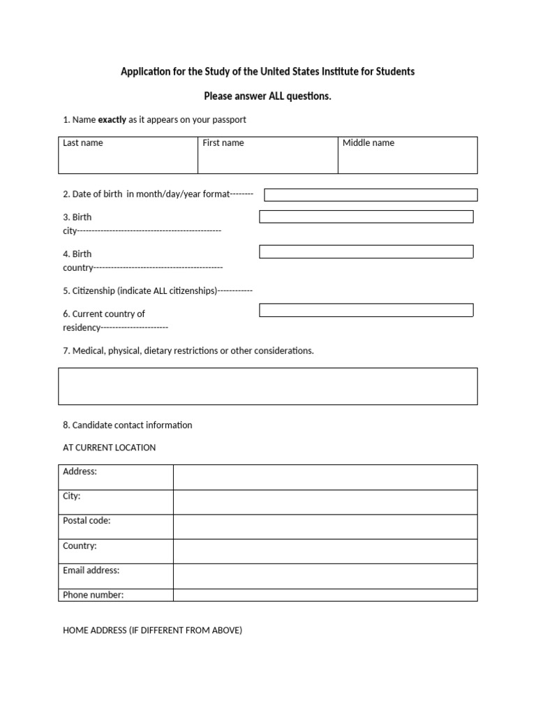 SUSI YWLP Application Form | PDF