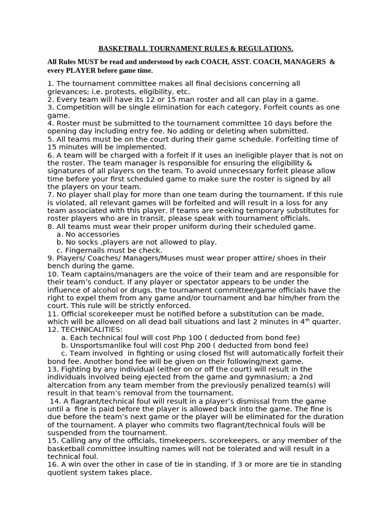 Basketball-Tournament - GROUND & FIBA RULES | PDF | Team Sports ...