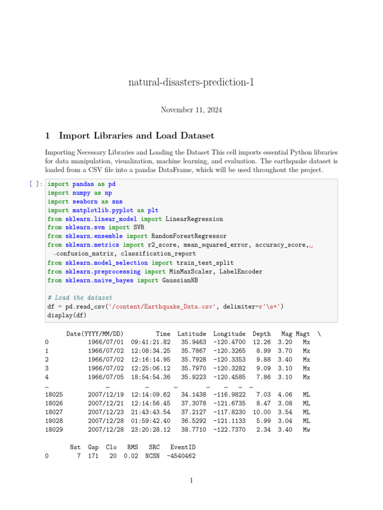 Natural Disasters Prediction 1 | PDF | Mean Squared Error | Machine ...