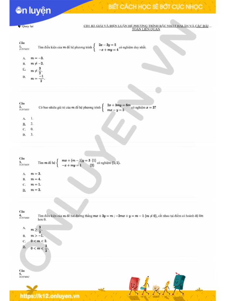 CD1-B3-GIẢI VÀ BIỆN LUẬN HỆ PHƯƠNG TRÌNH BẬC NHẤT HAI ẨN VÀ CÁC BÀI TOÁN LIÊN QUAN | PDF