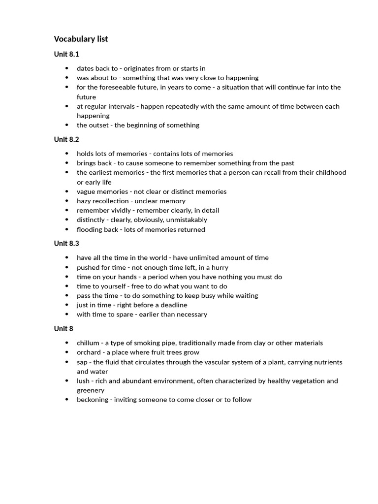 Vocabulary for Memory & Time | PDF