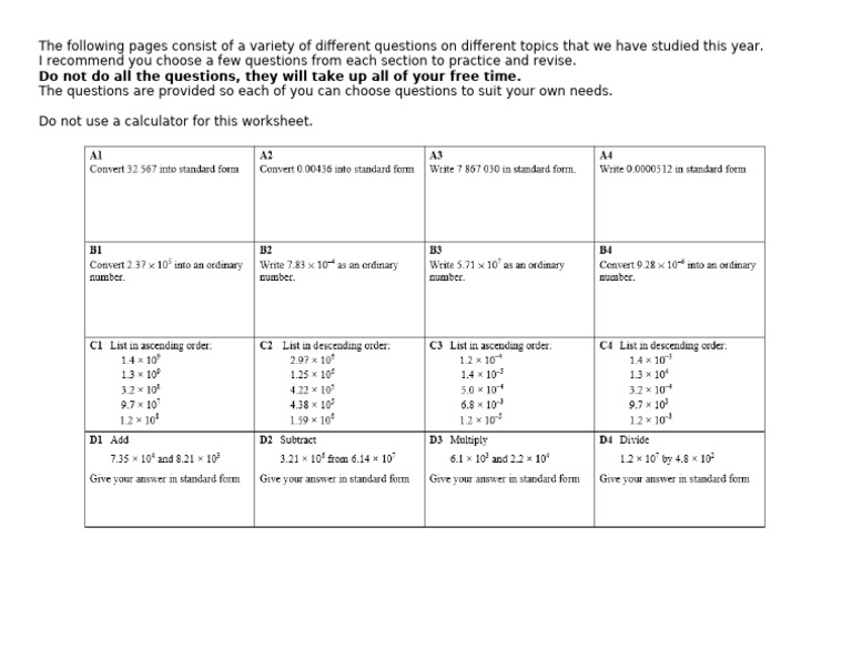 Standard Form Revision | PDF