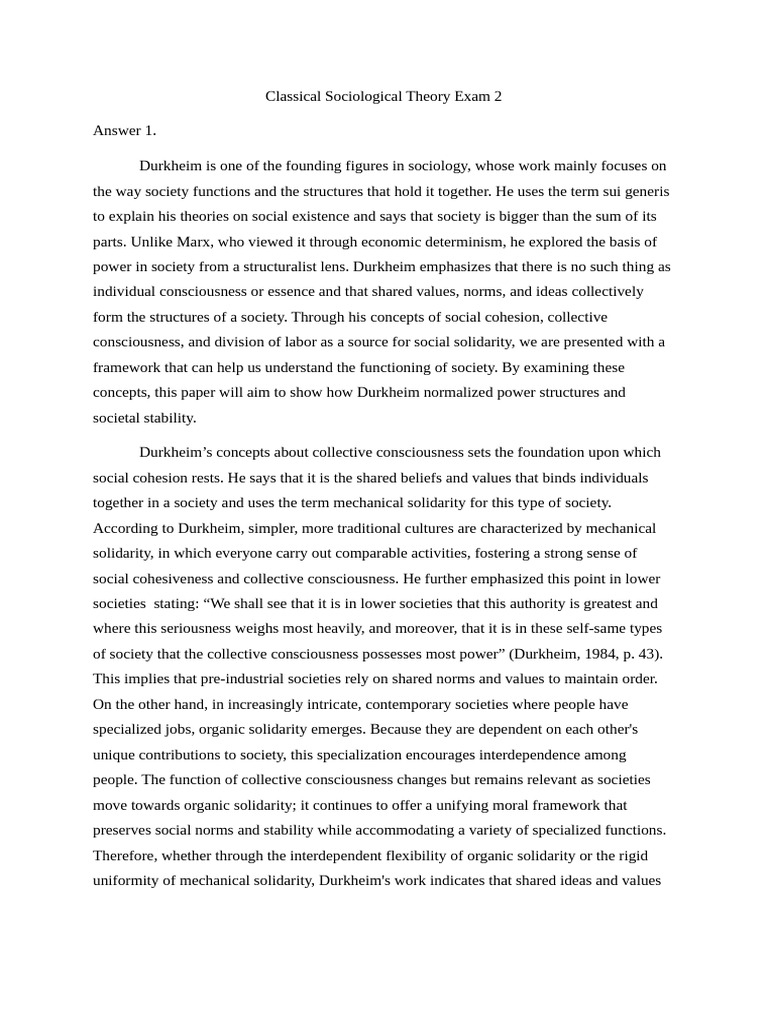 Classical Sociological Theory | PDF | Émile Durkheim | Solidarity